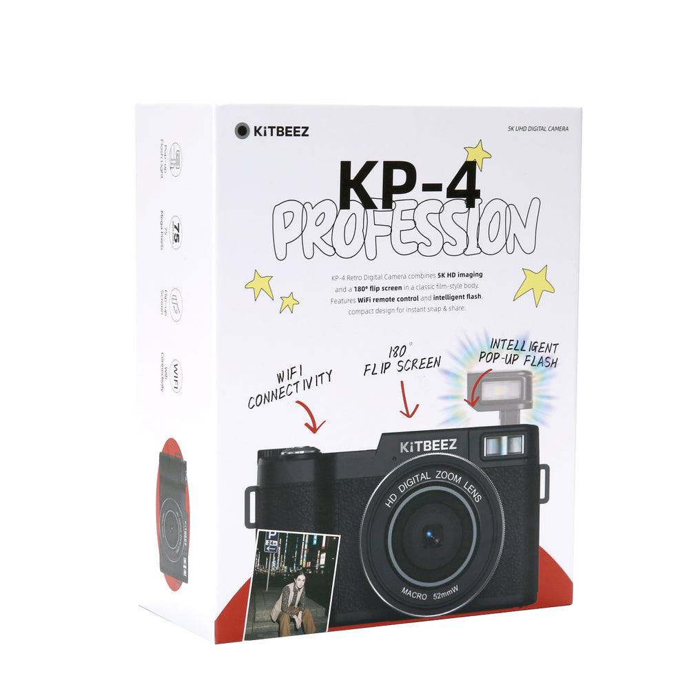 KiTBEEZ KP-4 75MP 180°Flip Screen Selfie 5K Camera
